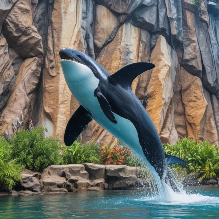 Majestic Orca Performs Spectacular Leap in Naturalistic Marine Environment