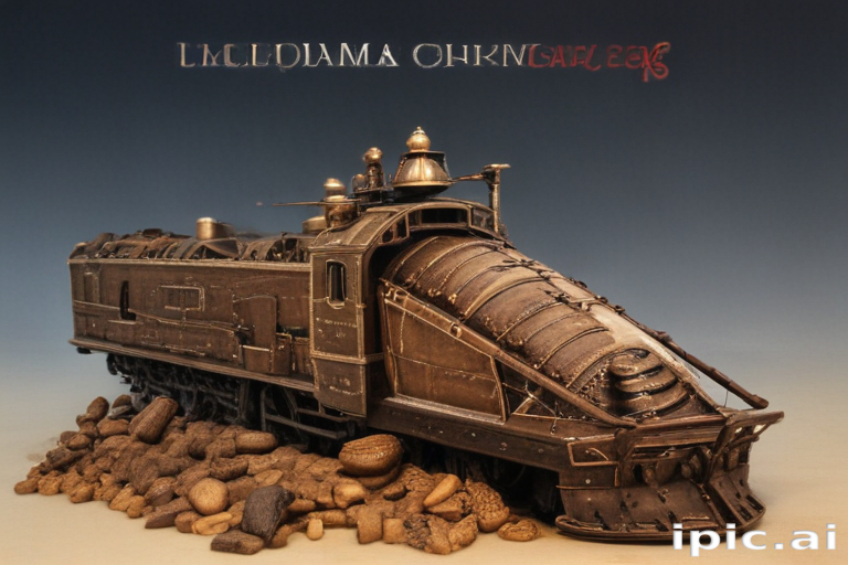 Intricate Steampunk Locomotive Model Surrounded by Unique Textured Elements