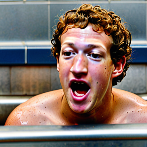 mark Zuckerberg face only with his mouth wide open sticking out of a urinal