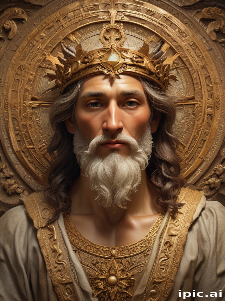 Regal Portrait of a King Adorned with a Golden Crown and Robes