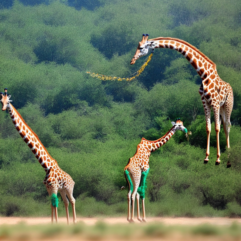 Giraffe biting a fish