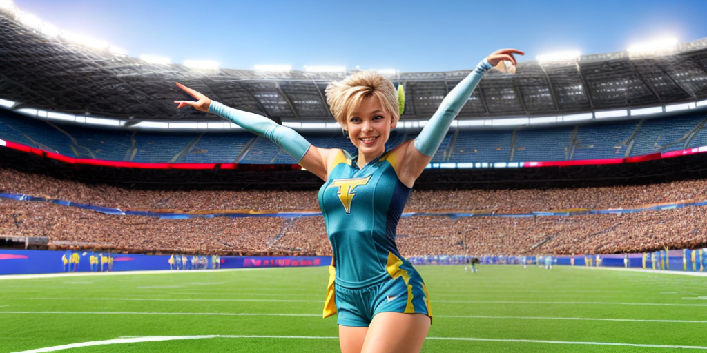 Tinkerbell in Las Angeles Chargers uniform on football field