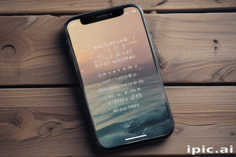 Smartphone Displaying Artistic Background with Text Over Ocean Waves Theme