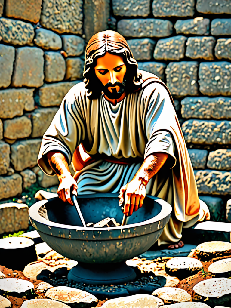 jesus behind a mortar