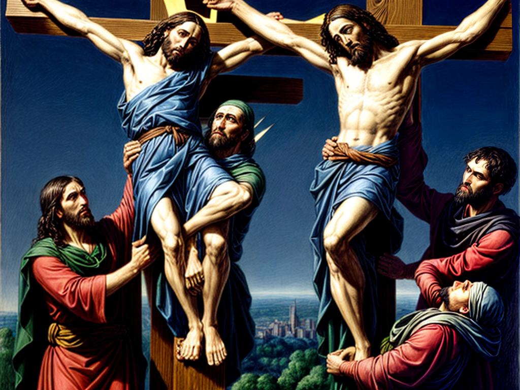 Jesus on the cross next to the thieves