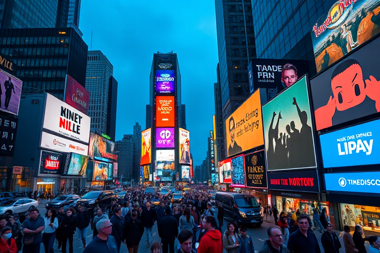 Vibrant Times Square at Dusk, Alive with Colorful Billboards and Crowds
