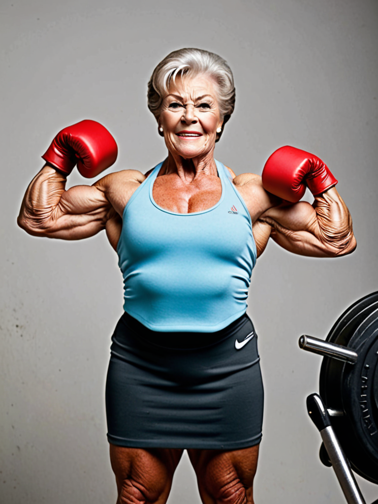 strong elderly very overweight muscular woman bodybuilder with enormous ...