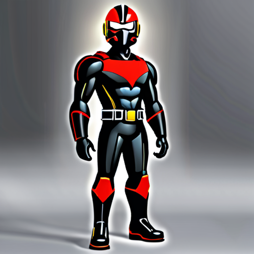 superhero jet pilot with a red and black helmet and glowing eyes