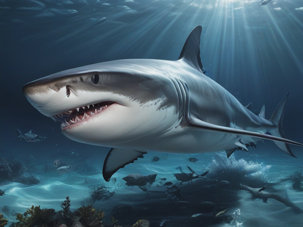 Majestic Great White Shark Swimming Gracefully Through a Vibrant Ocean ...