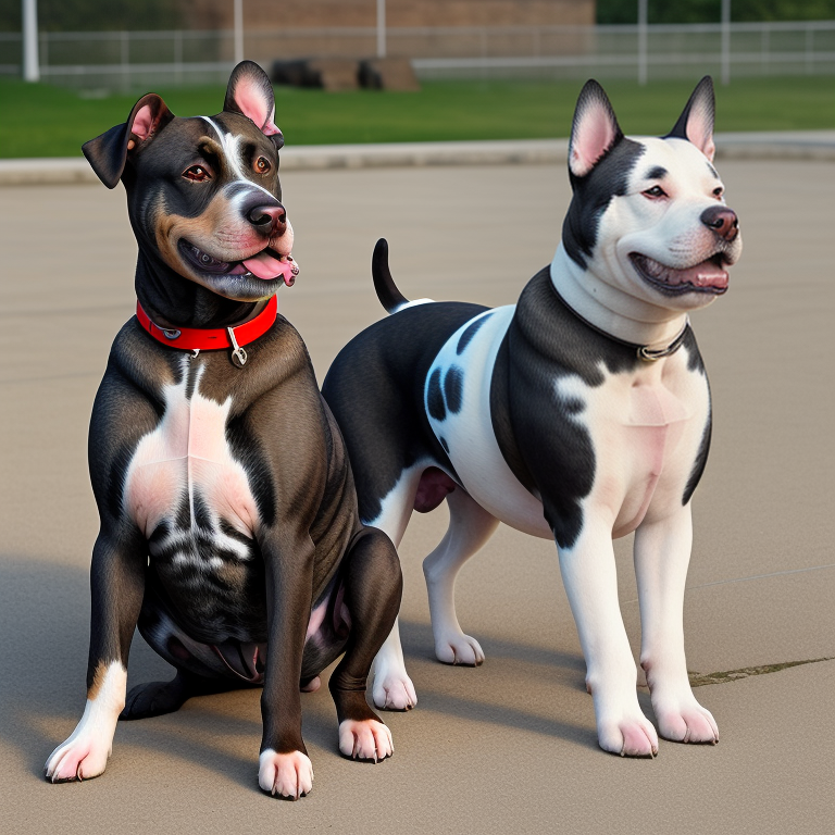 Two Playful Dogs with Distinctive Markings Enjoying a Sunny Day Outdoors