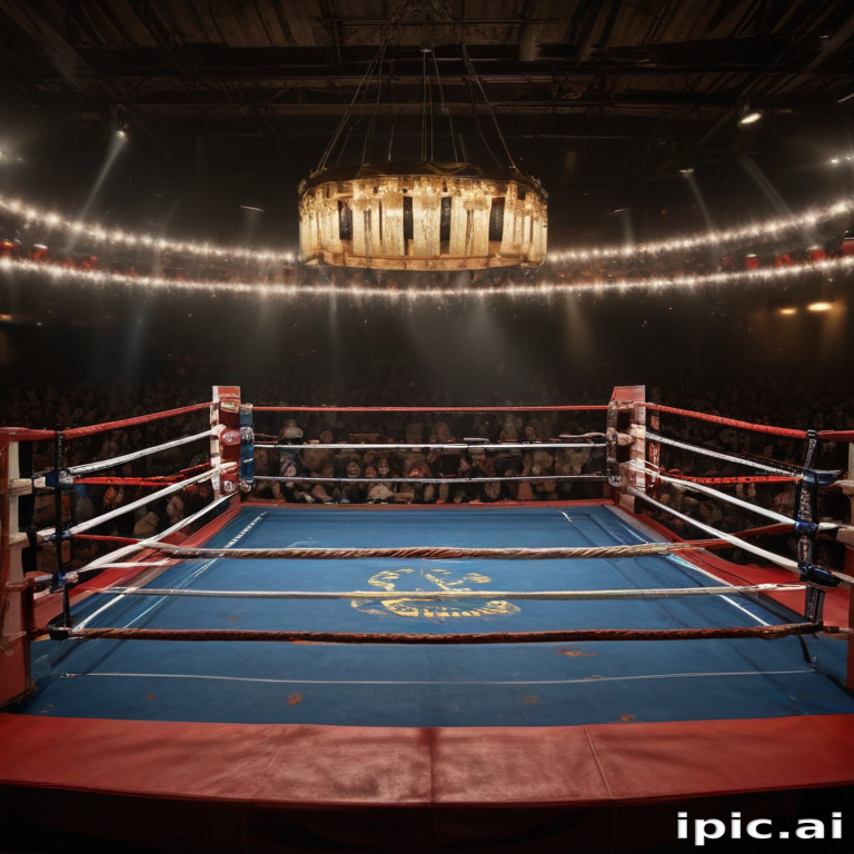 Illuminated Boxing Ring Ready for Action in a Packed Arena