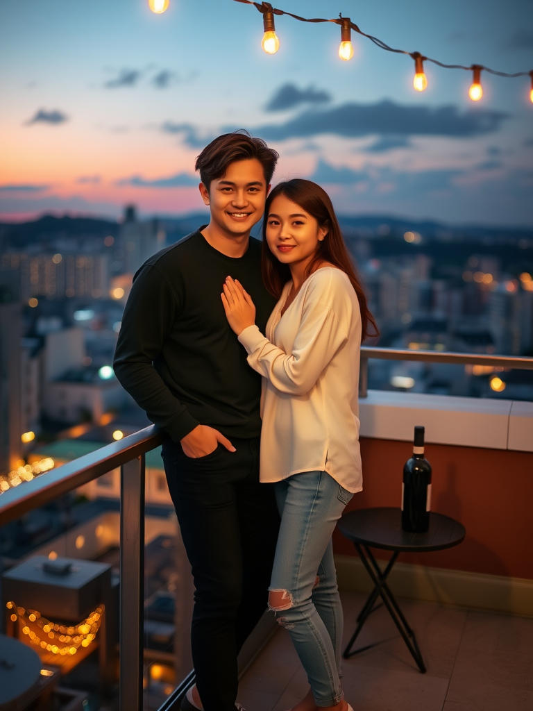 A Romantic Evening on the Balcony with City Lights and Love.
