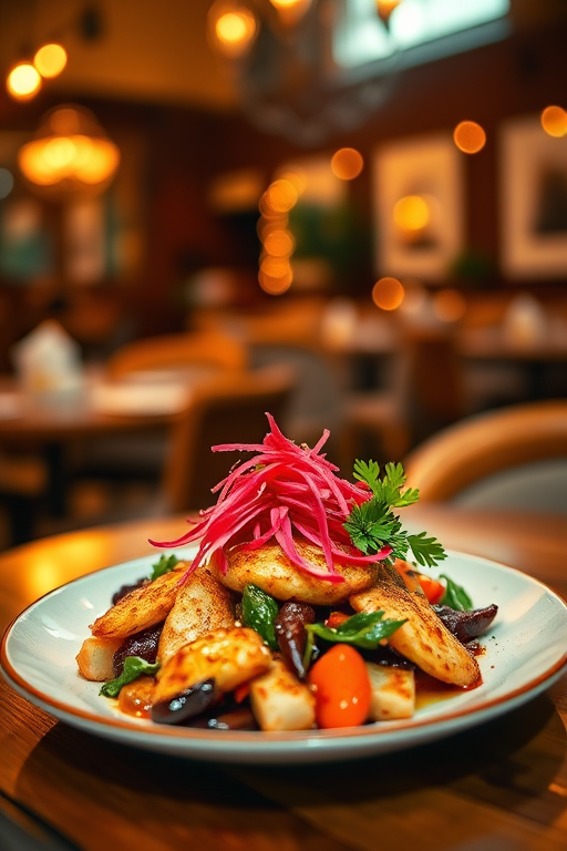 A Colorful Plate of Deliciously Arranged Food with Vibrant Garnishes ...