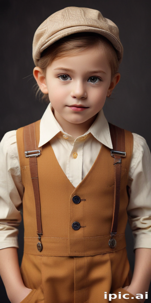 A Charming Young Child Dressed in Vintage Fashion with a Cap