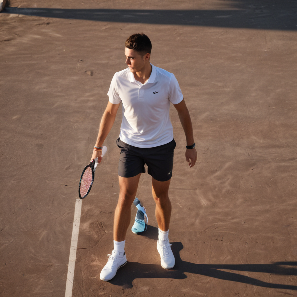 aaron slim tennis modern man playing set rolland garros sunset shadow