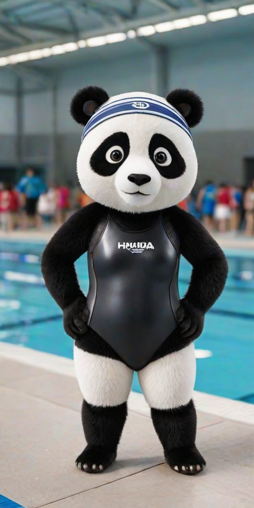 Cheerful Panda in Swimwear Ready for Fun at the Pool