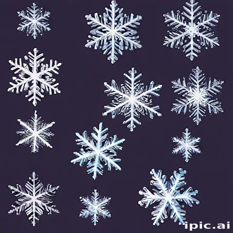 A Beautiful Collection of Various Unique Snowflakes on a Dark Background.