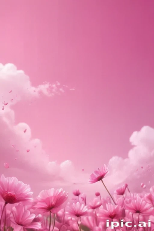 Blissful Pink Landscape Adorned with Delicate Blossoms and Soft Clouds