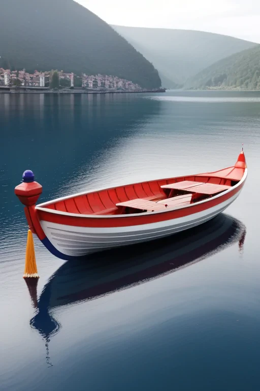 Colorful Wooden Boat Floating Peacefully on Calm Waters Surrounded by ...