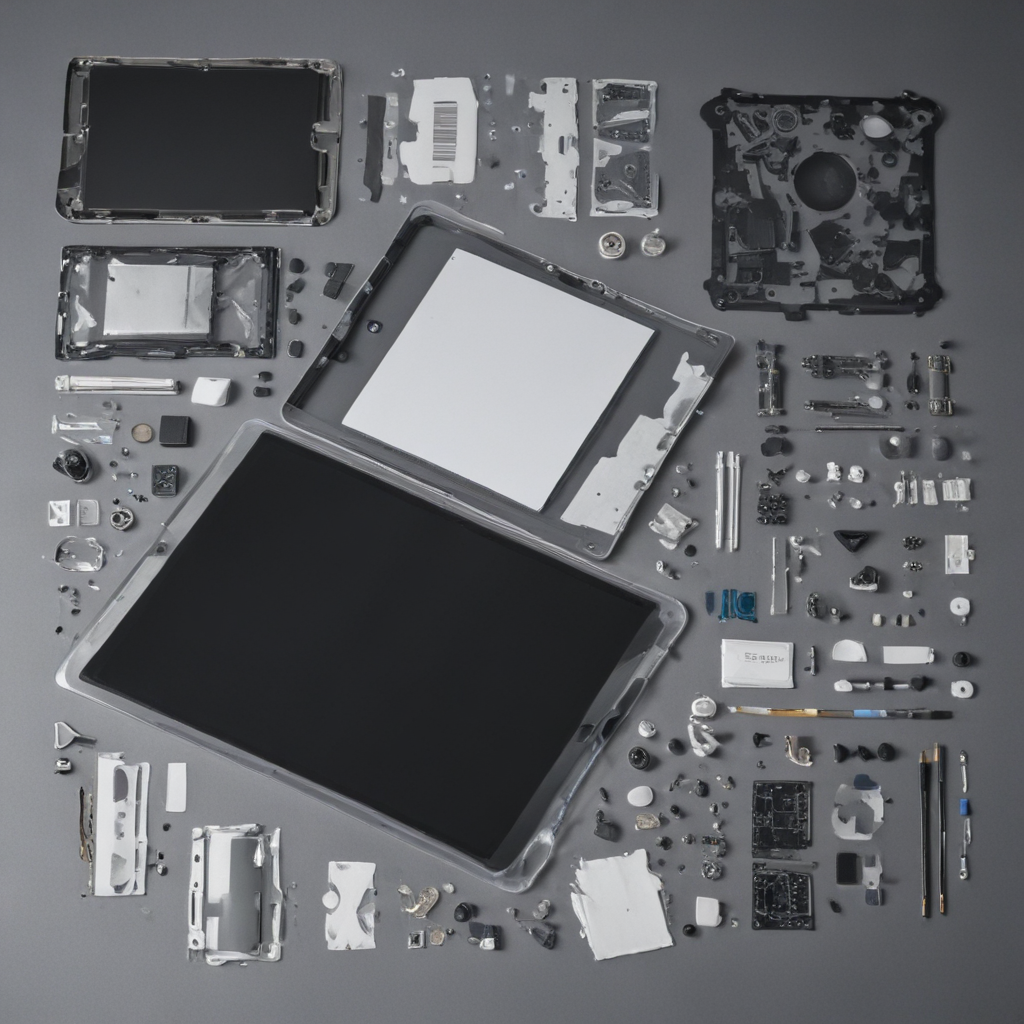 An exploded diagram showing the internal components of a tablet.