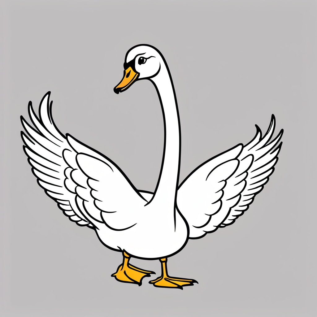 simple line drawing of cartoon Pixar style happy, excited swans' whole ...