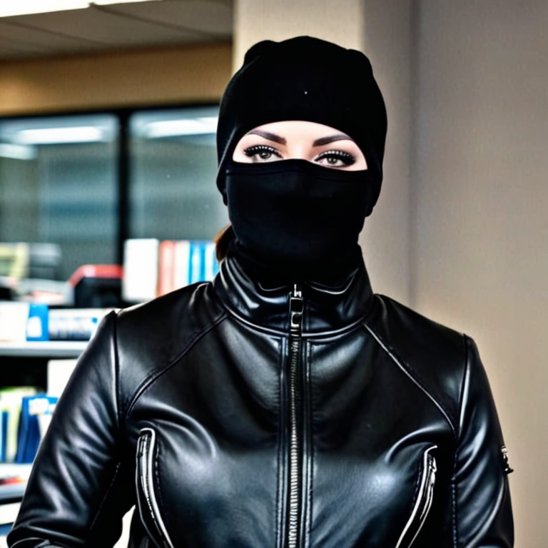 Free Ai Image Generator female bank robber, black jacket, black gloves ...