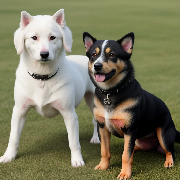 Two Adorable Dogs Posing Together on a Sunny Green Lawn
