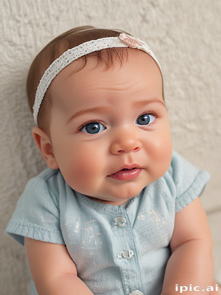 Adorable Baby with Bright Blue Eyes and a Cute Headband Smiling