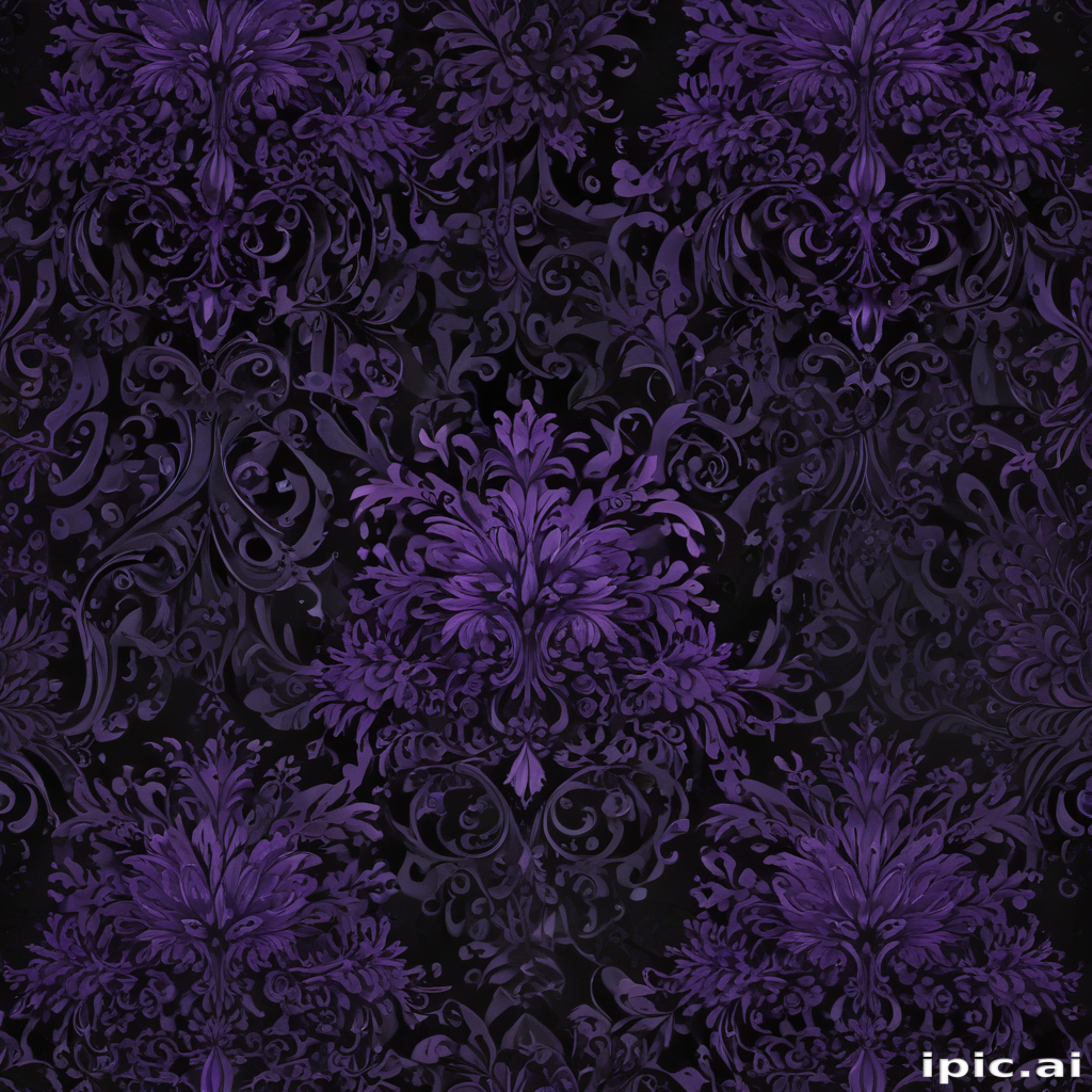 Elegant Dark Purple Floral Pattern with Intricate Swirls on Black ...