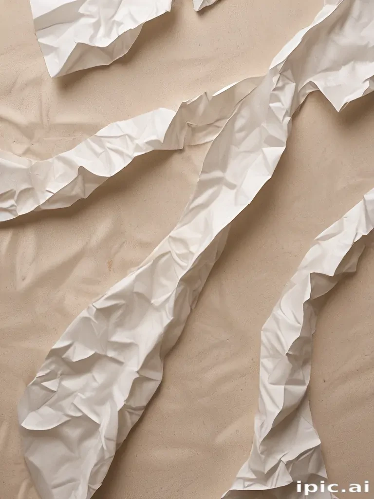 Crumpled White Paper Pieces Artistically Arranged on a Soft Sand ...