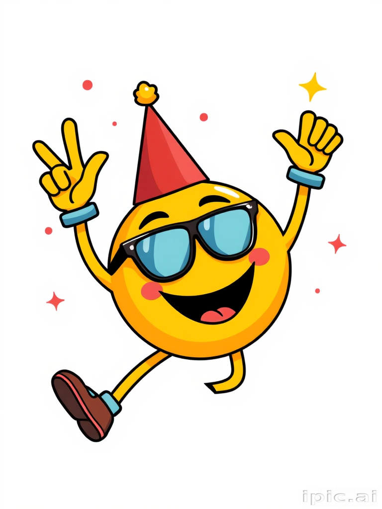 Joyful Smiley Emoji Celebrating with Sunglasses and a Party Hat