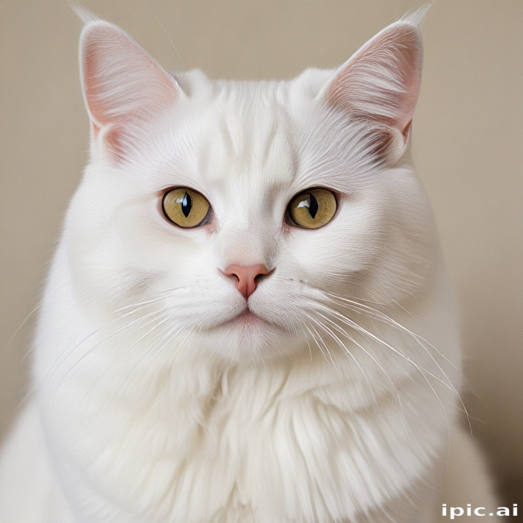 A Majestic White Cat with Striking Golden Eyes and Fluffy Fur.