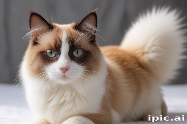A Beautiful Ragdoll Cat with Striking Blue Eyes and Fluffy Fur.