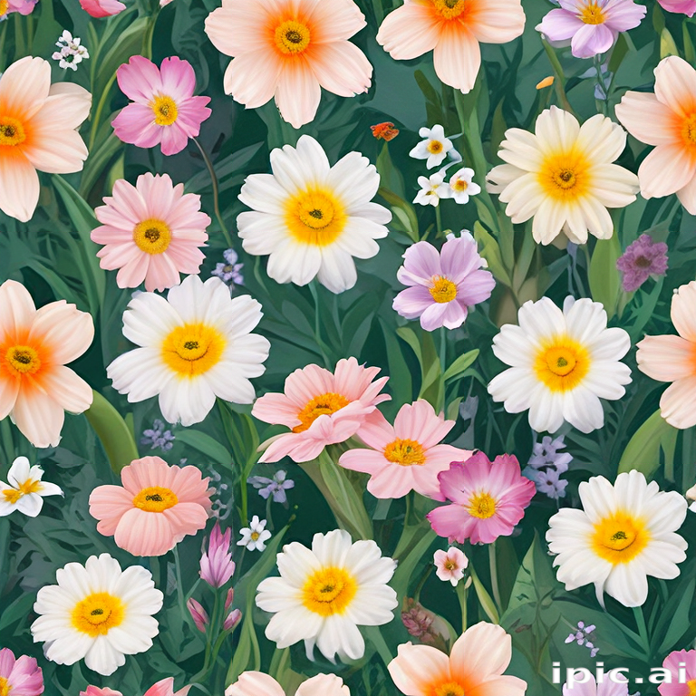 A Beautiful Floral Pattern Featuring Colorful Flowers in Various Blooms