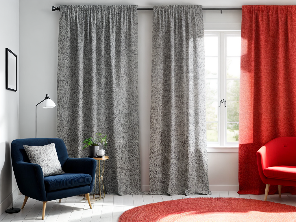 Scandinavian interior, Ikea, blackout curtain, red round rug