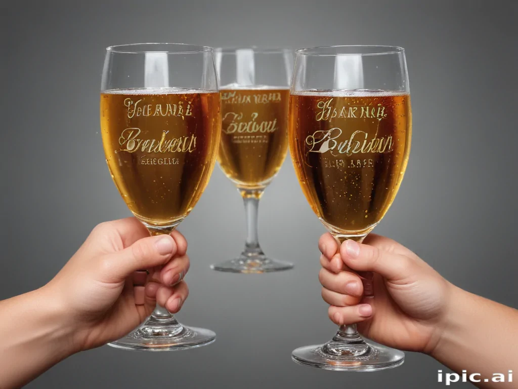 Three Cheers: Celebratory Toast with Engraved Glasses of Sparkling Beverage