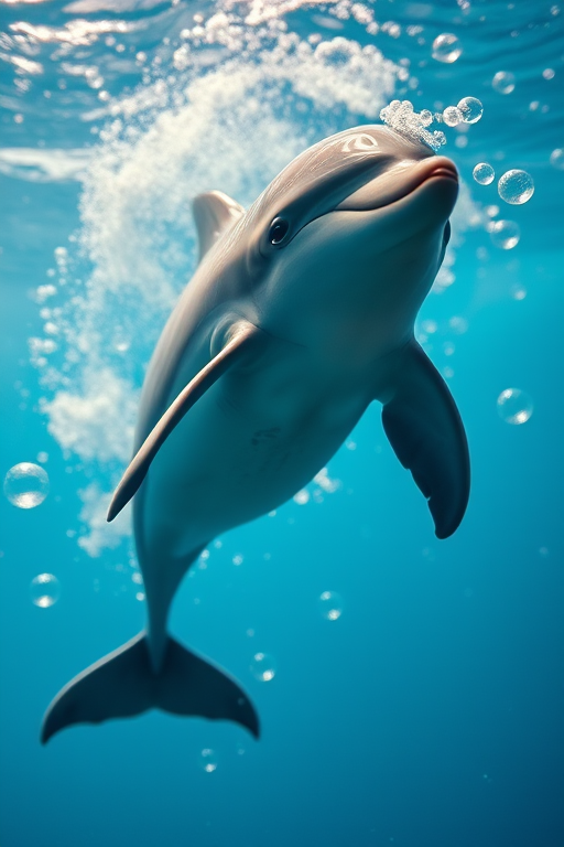 Playful Dolphin Swimming Gracefully Beneath the Clear Blue Ocean Surface