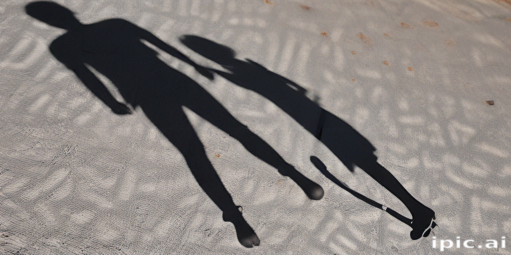 Shadows of Two Figures Walking Together on a Sunlit Surface