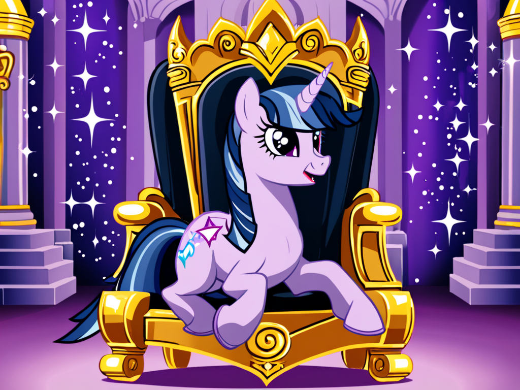 mlp pony alicorn twilight sparkel princess siting on the throne