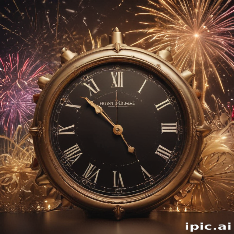 Elegant Golden Clock Surrounded by Vibrant Fireworks Celebrating a ...