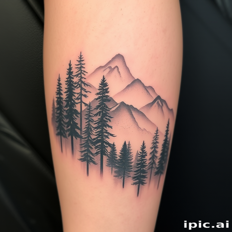 Stunning Mountain Landscape Tattoo Featuring Tall Pine Trees and ...