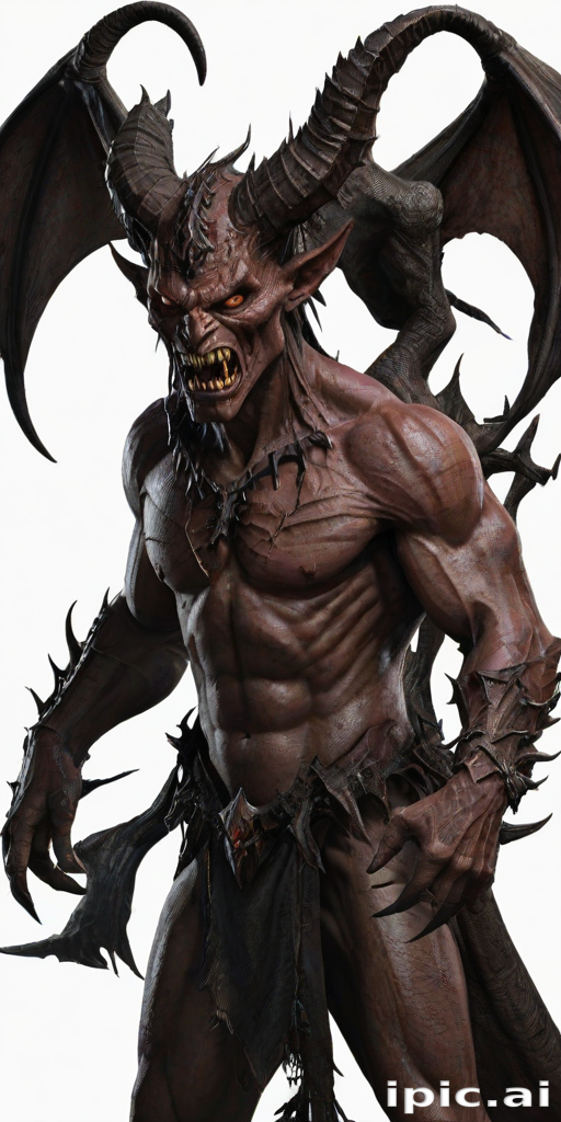 Fierce Demon with Horns and Wings, Displaying Intense Power and Rage