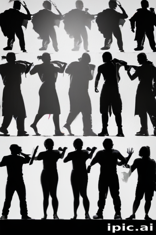 Dynamic Silhouettes of Diverse Figures in Action Poses Against a Light ...