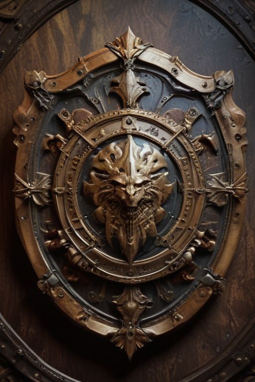 Intricately Designed Shield Featuring a Majestic Lion Emblem and Ornate ...