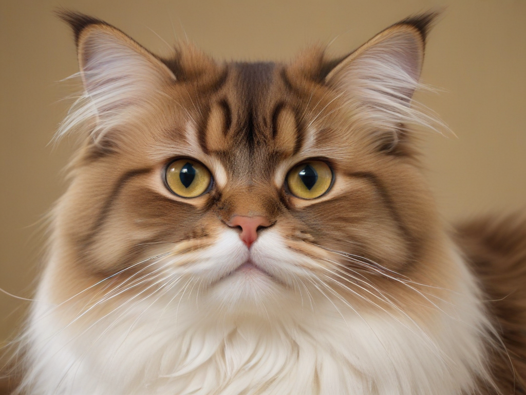 A Majestic Long-Haired Cat with Striking Golden Eyes and Fluffy Fur