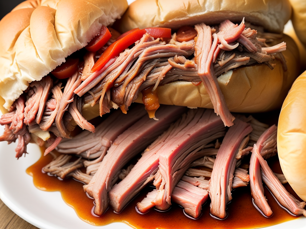 Deliciously Tender Pulled Pork Sandwiches Served with Flavorful Toppings and Sauces
