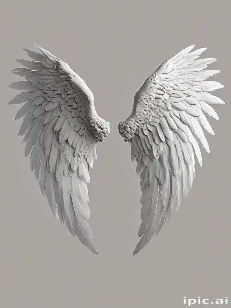 Majestic White Angel Wings Displayed in Intricate Detail and Design