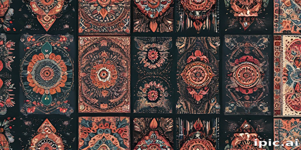 Intricate Patterns and Designs in Rich Earthy Tones on Dark Background.