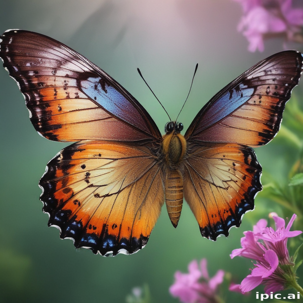 A Vibrant Butterfly Spreading Its Colorful Wings Amidst Beautiful Blossoms