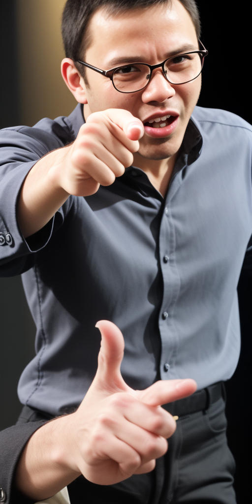 Determined Young Man Expressing Emotions with Intense Gestures and ...